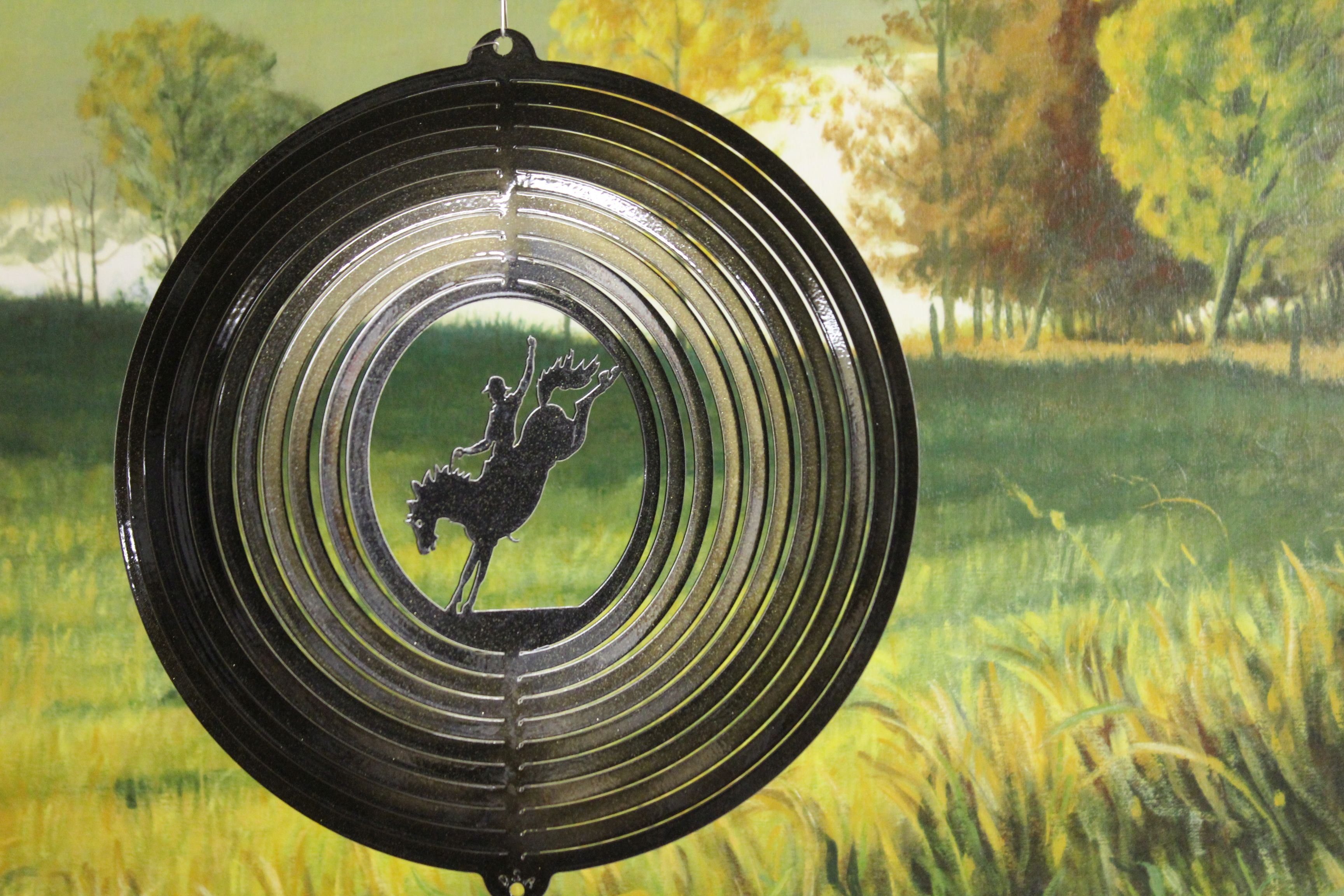 12" Bronco Rider Wind Spinner - Black Starlight