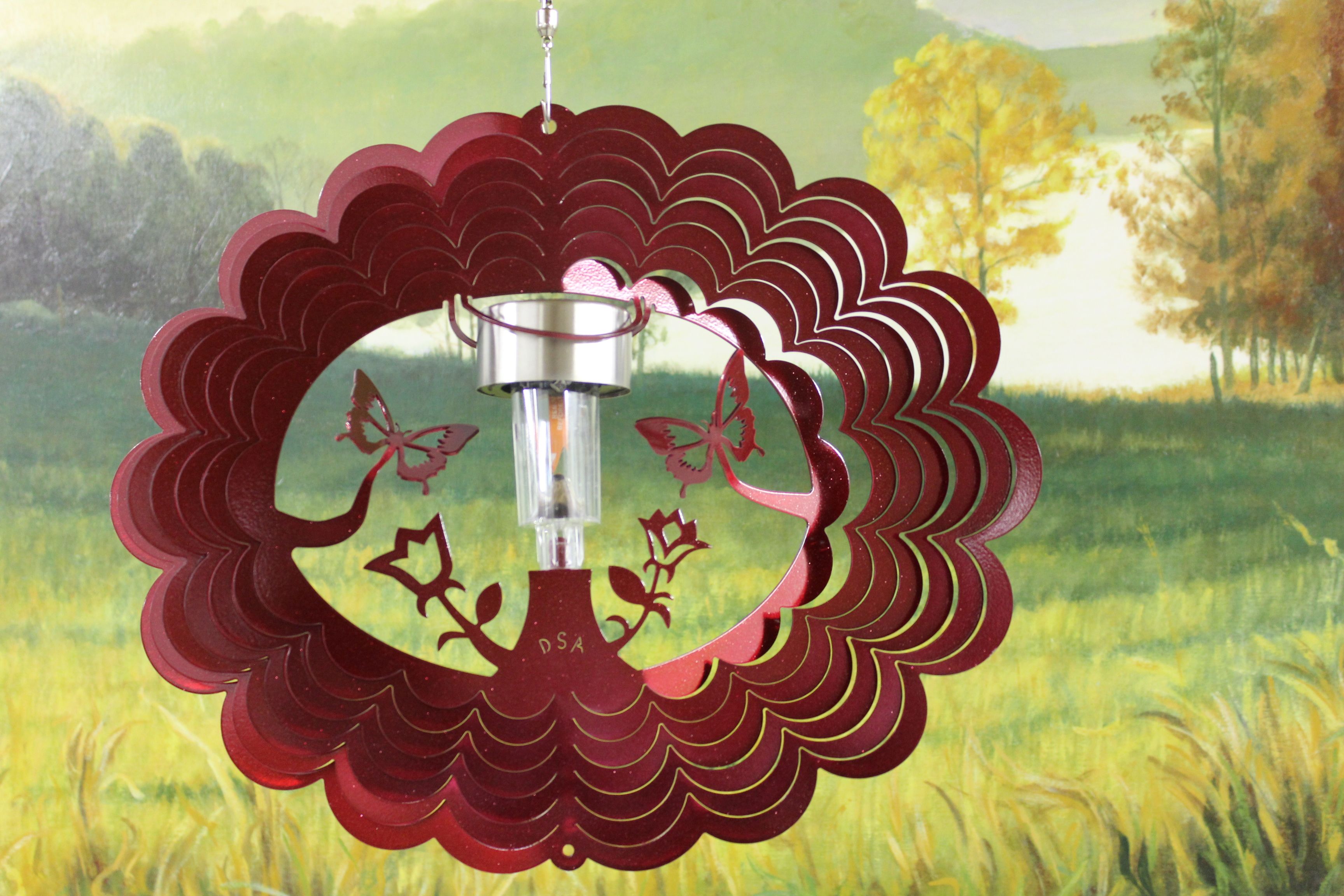 12" Solar Light Butterfly 3D Wind Spinner - Red Starlight